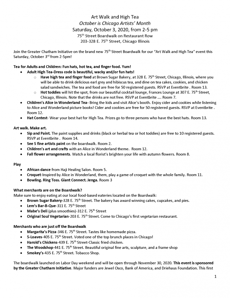 Art Walk & High Tea - 75th Street Boardwalk - The Greater Chatham ...